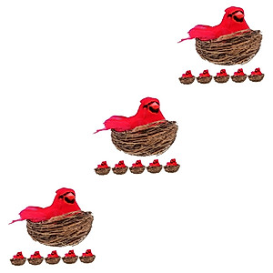 Garneck 3 Sets Christmas Decoration Bird Foams Birds Decor Red Cardinal Nest Ornaments Miniature Bird Ornaments Outside House Decor Home Decor Scene Layout Decor Tree Decoration Artificial