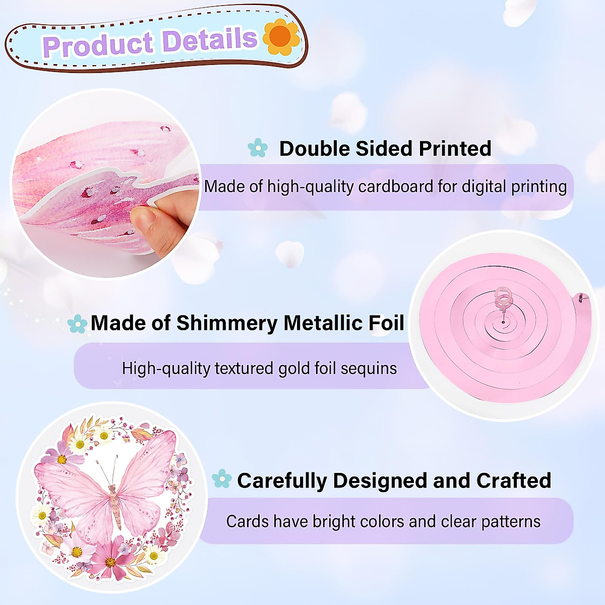 JUNEBRUSHS 46Pcs No Installation Hanging Butterfly Decorations Butterfly Birthday Decorations Spring Summer Themed Swirls Garland for Girl Birthday Wedding Party Baby Shower Garden Party