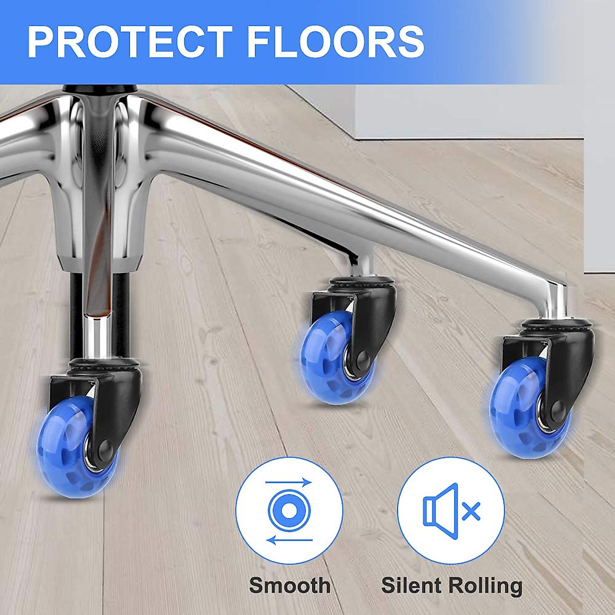 8T8 Upgraded Chair Caster Wheels 2'', Quiet and Smooth Gliding,Heavy Duty Wheels with Plug-in Stem 11X22 (7/16''X7/8''), Safe for Hardwood Carpet Tile Floors, Set of 5 (Blue, 2 inch)