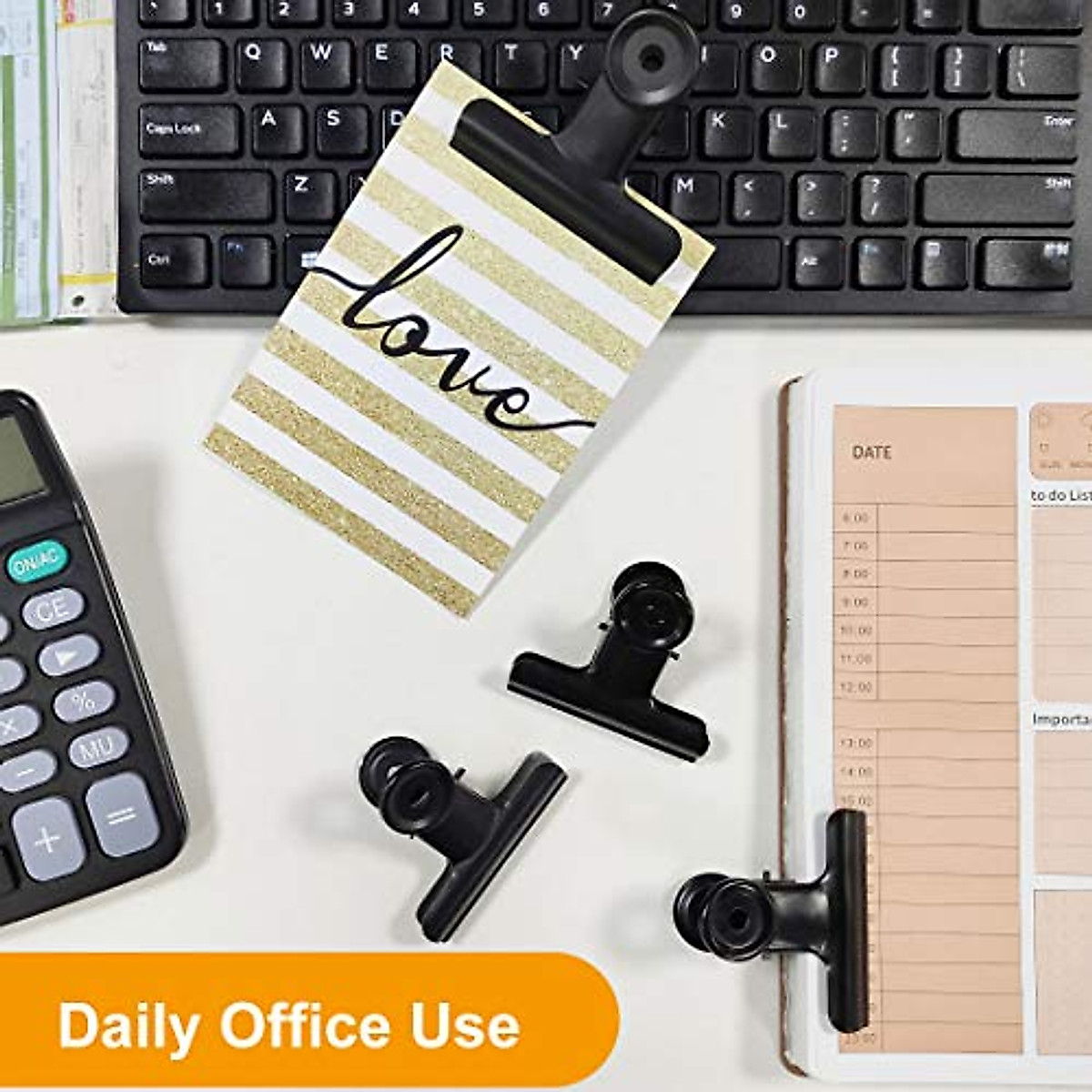 Coideal 12 Pack Large Black Bull Binder Paper Clips, Metal Hinge Clip File Clamps for Crafts, Food Bags, Drawing, Photo at Home Kitchen Office (2 1/2 Inch)