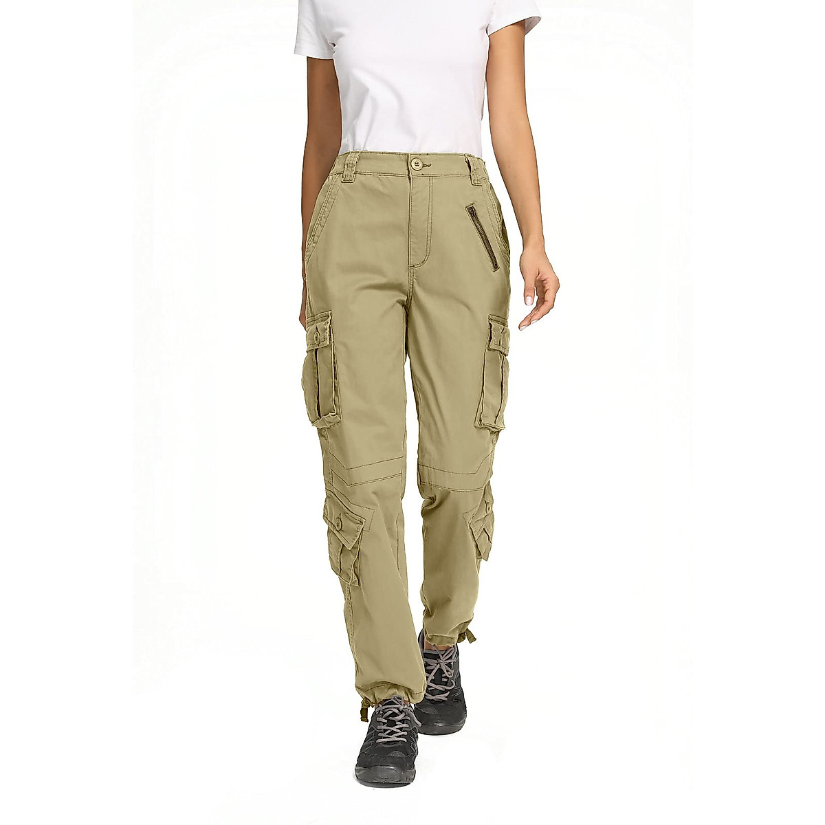 Raroauf Work Cargo Pants Womens Cotton Casual Military Combat Tactical Pants,Rip-Stop Outdoor Hiking Trousers Khaki US 10