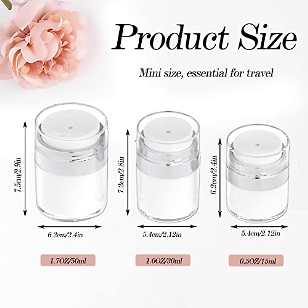 Airless Pump Jar, 2Pcs Cream Jar Vacuum Bottle Small, Airless Pump Bottles, Lotion Dispenser with Pump for Toiletries Cosmetic Container Travel Containers (1.0OZ)