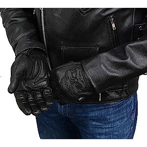 Milwaukee Leather Men's Black Leather ‘Reflective Skull’ Motorcycle Hand Gloves W/Gel Padded Palm MG7570 - Large