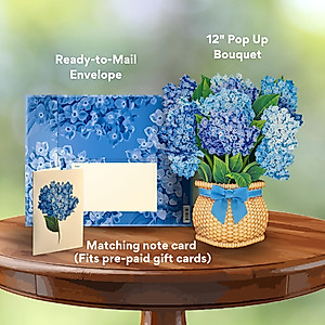 Freshcut Paper Pop Up Cards, Nantucket Hydrangeas, 12 inch Life Sized Forever Flower Bouquet 3D Popup Greeting Cards with Blank Note Card and Envelope