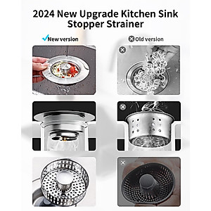 RLQXG 3 in 1 Kitchen Sink Drain Strainer [304 Stainless Steel Pop Up] Anti-Clogging Kitchen Sink Drain Stopper Stainless Steel Efficiently Drainage Odor Filter Sink Plug for Us Standard 3-1/2 Inch