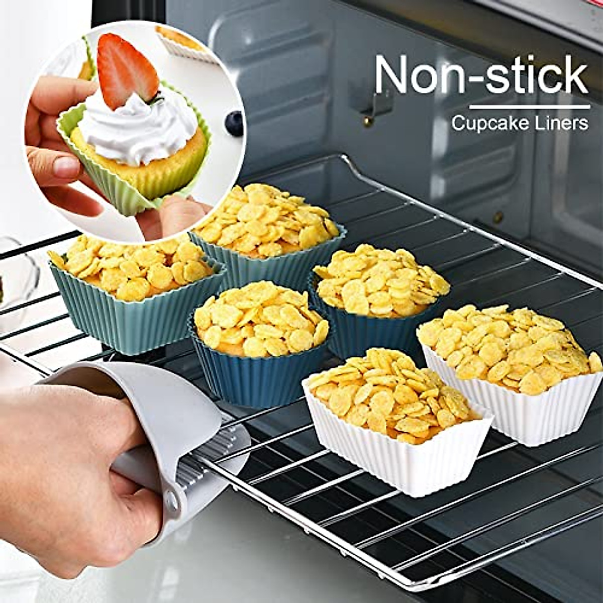 Silicone Cupcake Liners for Baking, 56Pcs Multicolor Reusable Non-Stick Silicone Lunch Box Dividers -3 Shapes Silicone Muffin Cups Bento Lunch Box Dividers - Non-Toxic, BPA Free, Dishwasher Safe