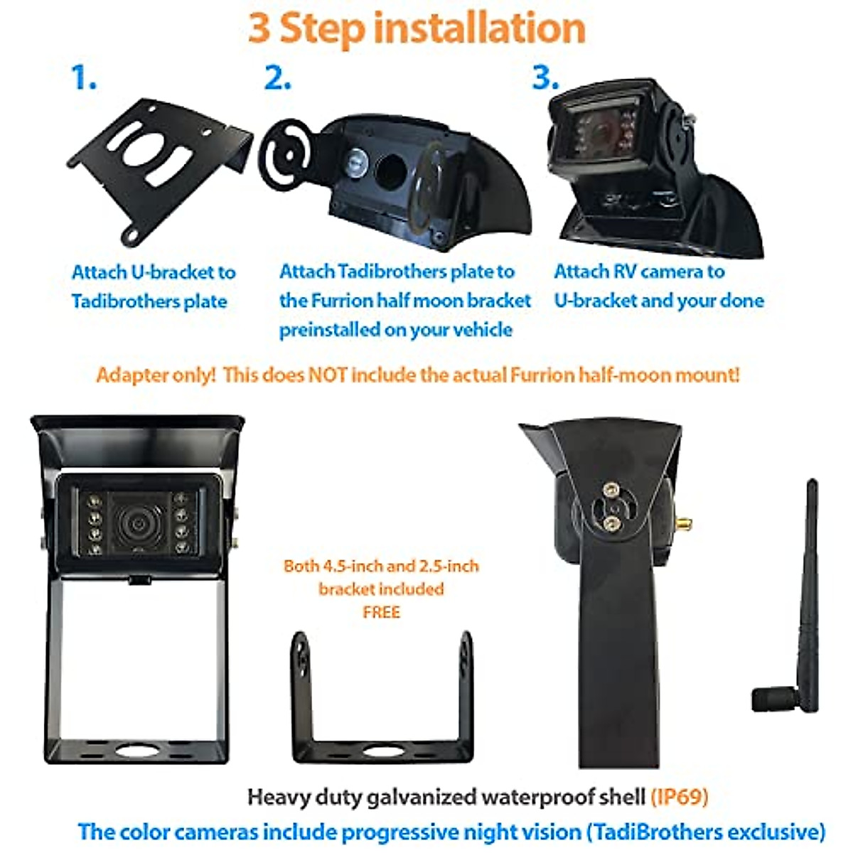 TadiBrothers Furrion Compatible Digital Wireless Plug & Play, Backup Camera Kit with 7" Monitor with Audio | 120° View Angle, 150-Ft Range, Waterproof | Observation System for RV, 5th Wheel, & Camper