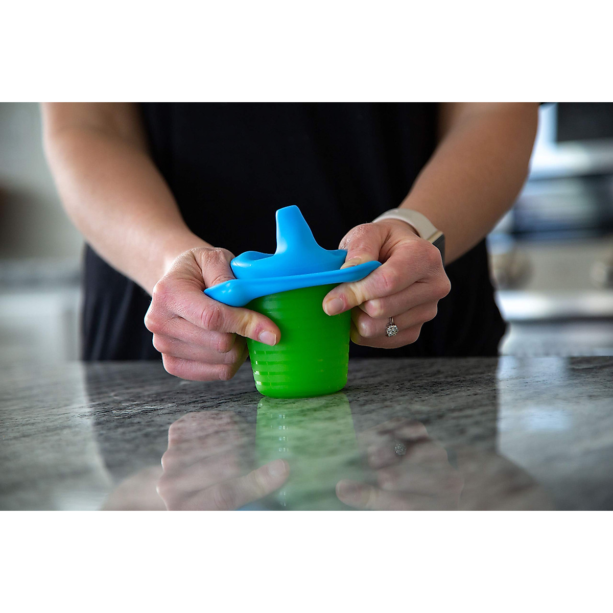 O-Sip! Silicone Sippy Lids (Pack of 3) - Spill-Proof Fun for Families! - BPA-Free, Fits on Glasses, Mason Jars & Cups - Reusable, Durable, & Kid-Friendly (Colors: Red, Green, Blue) - ModFamily