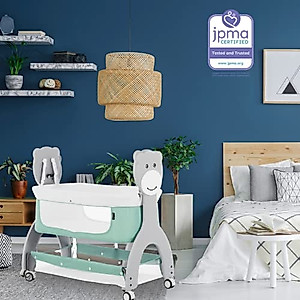 Dream On Me Cub Portable Bassinet in Mint, Multi-Use Baby Bassinet with Locking Wheels, Large Storage Basket, Mattress Pad Included, JPMA Certified