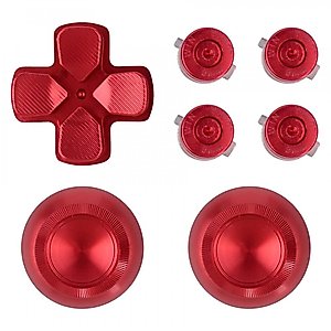 eXtremeRate Red Aluminum Analog Thumbsticks & Bullet Buttons & D-pad Replacements Kits Metal Buttons for ps4 Slim Pro Controller