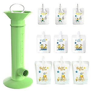 10pcs Set Baby Food Pouch Maker Reusable Pure Color Pouches Toddler Fruit Squeeze Puree Filler for Kids (Green)