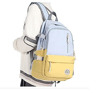 VGOCO School Backpack for Teens Girls Boys, Middle High School Bookbag Unisex Lightweight Backpack Bag Water-proof Casual Rucksack for Women Men, Fits 14 inch Laptop Work Daypack Blue Yellow