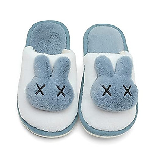 KUBUA Girls Boys Winter Warm Indoor Bedroom Shoes Kids Slippers Blue Size 2-2.5 Big Kid