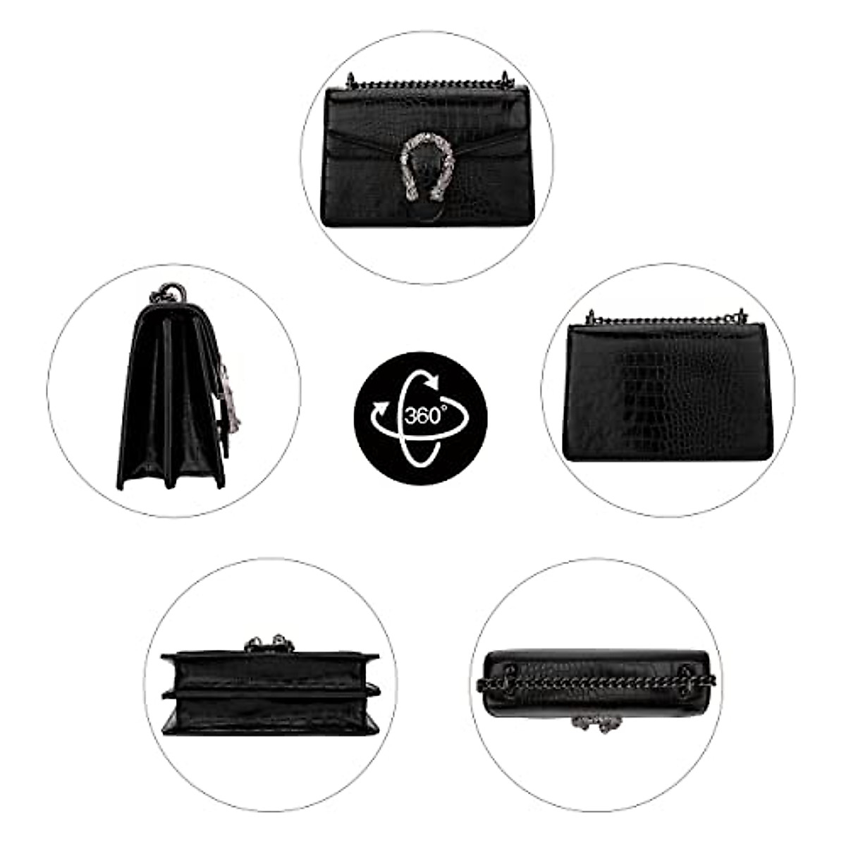 GLOD JORLEE Women's Fashion Chain Purse Crossbody Shoulder Bags -Classic Stone Crocodile Pattern Leather Square Flap Handbag (Black)