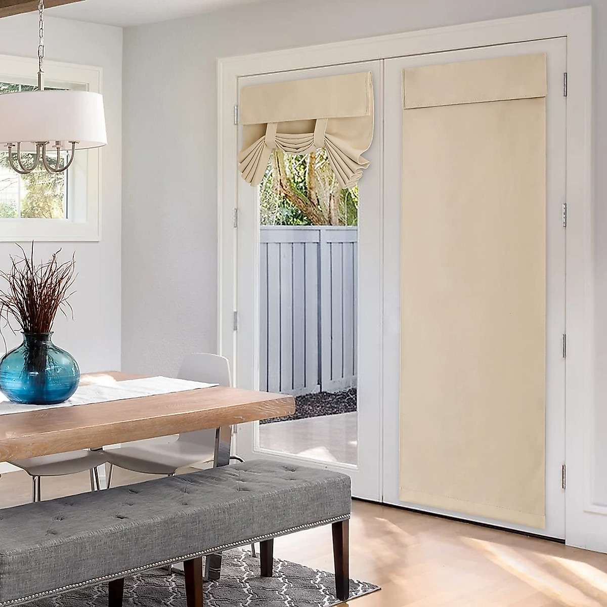 HOMEIDEAS Beige Privacy Blackout French Door Curtains, 26 X 68 Inch Room Darkening Blinds for Glass Door, Thermal Insulated Tie Up Shades Window Curtains for Bedroom, 1 Panel