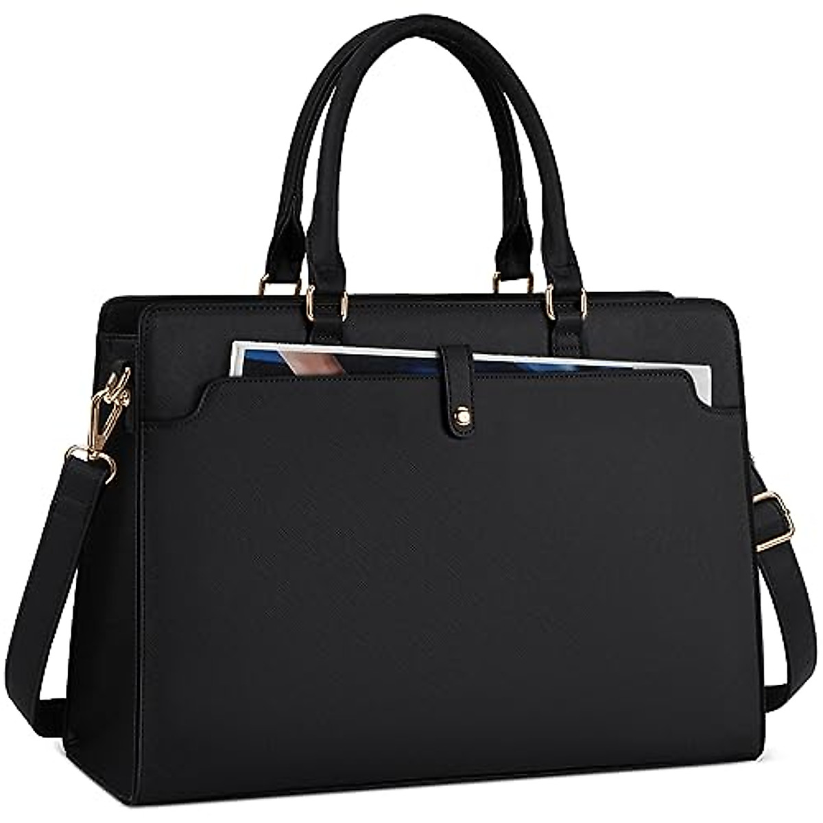 Laptop Bag for Women 15.6 Inch Laptop Tote Bag Leather Work Bag Waterproof Briefcase Business Office Computer Bag Large Capacity Handbag Shoulder Bag Black