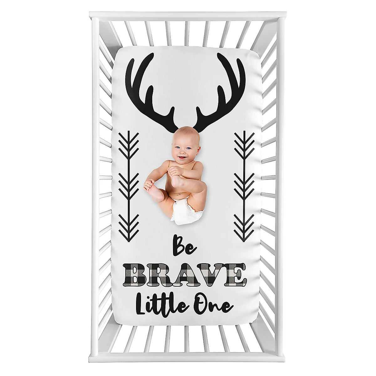 Sweet Jojo Designs Woodland Buffalo Plaid Boy Fitted Crib Sheet Baby or Toddler Bed Nursery Photo Op - Black and White Rustic Country Deer Lumberjack Arrow