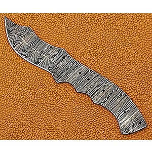 9" Long Dao Blade, Hand Forged Ladder Pattern Damascus Steel Blank Blade, 4.5" Long Blade with 4" Cutting Edge, 4.5" Finger Serrated Scale with 5 pin Holes