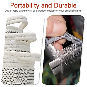 MZVUL Cotton Rope Storage Basket, 5 PCS Woven Baskets for Organizing, Dog Toy Storage Small Baskets, Cuboid Woven Storage Basket with Handles for Baby Nursery, Bathroom Organizer Bins (Black Stripe)