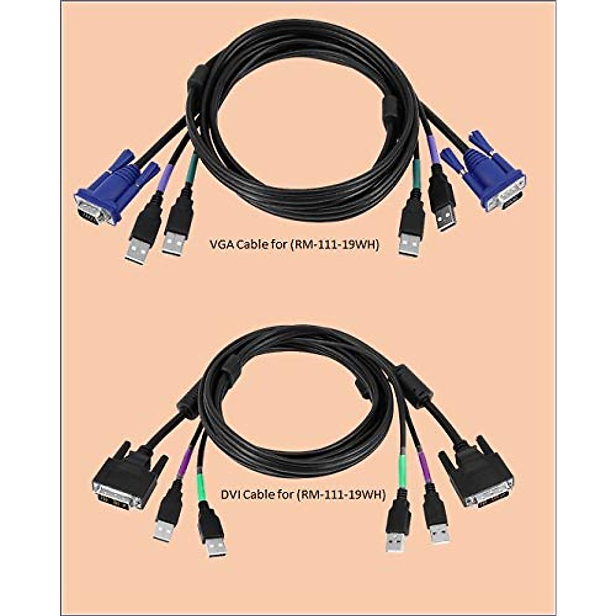 Crystal Image Technologies - 1U 19" Rackmount Monitor with 8 Port KVM Switch, 1440 X 900, 8 VGA/USB Cables Included, Part#RM-131-19W-801, 3 Year Warranty