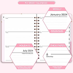 2024-2025 Planner - July 2024 - June 2025, Planner 2024-2025, 6.3" x 8.4", 2024-2025 Weekly and Monthly Planner with Marked Tabs - Pink Marble