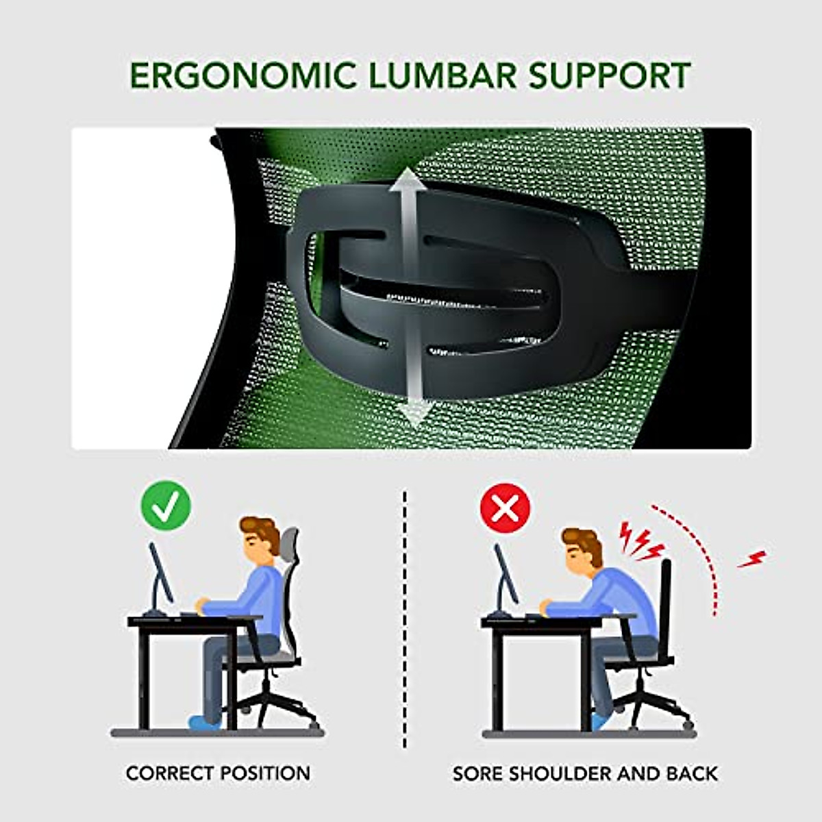 FLEXISPOT Office Chair Home Office Desk Chairs with Wheels Computer Chair with Lumbar Support Swivel Headrest Green