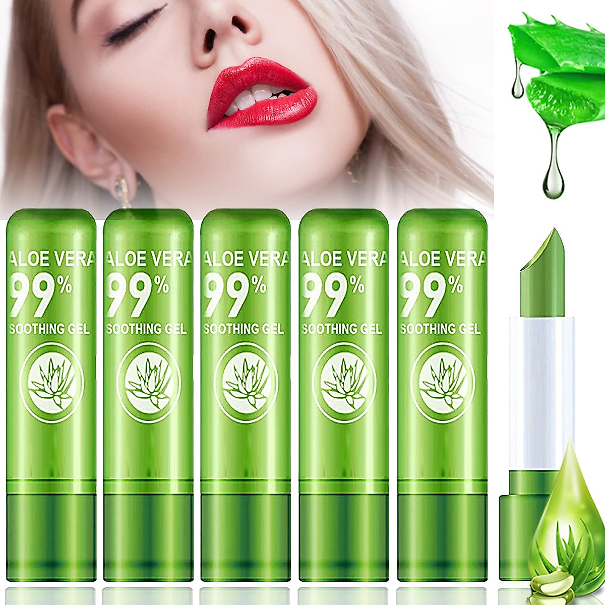 LZYLLS 6 Pack Aloe Vera Lipstick,Long Wear Nourishing Lip stick,Waterproof Moisturizing Color Changing Lip Balm Lipstick,Lip Gloss,Magic Temp Color Change Matte Lip Gloss Makeup