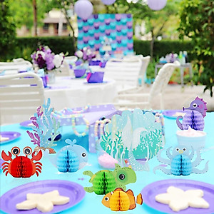 Distaratie 8 Pcs Under The Sea Party Decorations Sea Animal Honeycomb Centerpiece Mermaid Birthday Party Supplies for Beach Baby Shower Wedding Pool Party