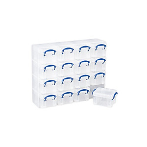 Really Useful Organiser, 16 x 0.14 Litre Storage Boxes in a Clear Plastic Organiser and Clear Boxes
