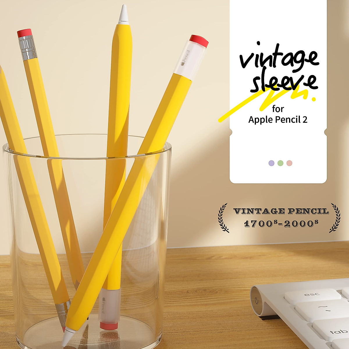 ELETIUO Silicone Case Compatible with Apple Pencil 2nd Generaion Cover,Protective Holder Grip Sleeve with Cap Accessories Compatible with iPad Pro 11 12.9 inch,Yellow