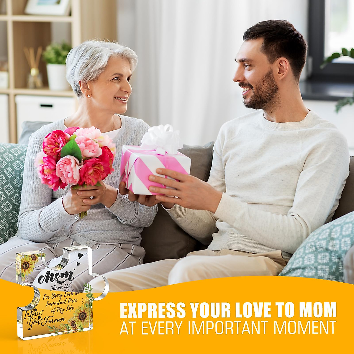 JANARARY Mother Birthday Gifts for Mom from Daughter, Sunflower Acrylic Desk Decoration for Birthday, Thanksgiving, Retirement