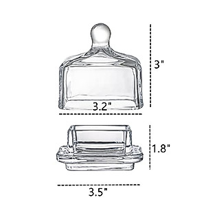 Dicunoy 2 Pack Glass Butter Dishes with Lids, Mini Butter Keeper Containers, Clear Butter Serving Storage Dish with Handle, Rectangle Crystal Small Butter Cloche for Mayo, Jelly, Jam, Candy