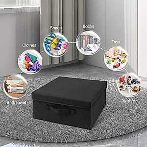 Augfox Set of 3 Storage Bins with LIds - Collapsible Storage Bins, Sturdy Clothing Storage Bins, Multipurpose Lidded Storage Bins for Clothes, Books, Toys, or DVD (Black, 14.2" L x 12.6" W x 6.3" H)