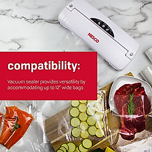 Nesco VS-01 One Touch Operation Food Vacuum Sealer with Vacuum Sealer Bags, White