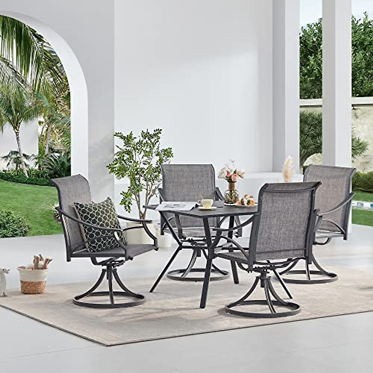 VICLLAX Outdoor Patio Dining Table, Metal Outdoor Square Table with Umbrella Hole for Garden Lawn Deck, Black