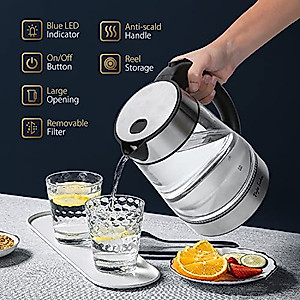 Glass Hot Water Kettle Electric for Tea and Coffee 1.7 Liter Fast Boiling Electric Kettle Cordless Water Boiler with Auto Shutoff & Boil Dry Protection Taylor Swoden