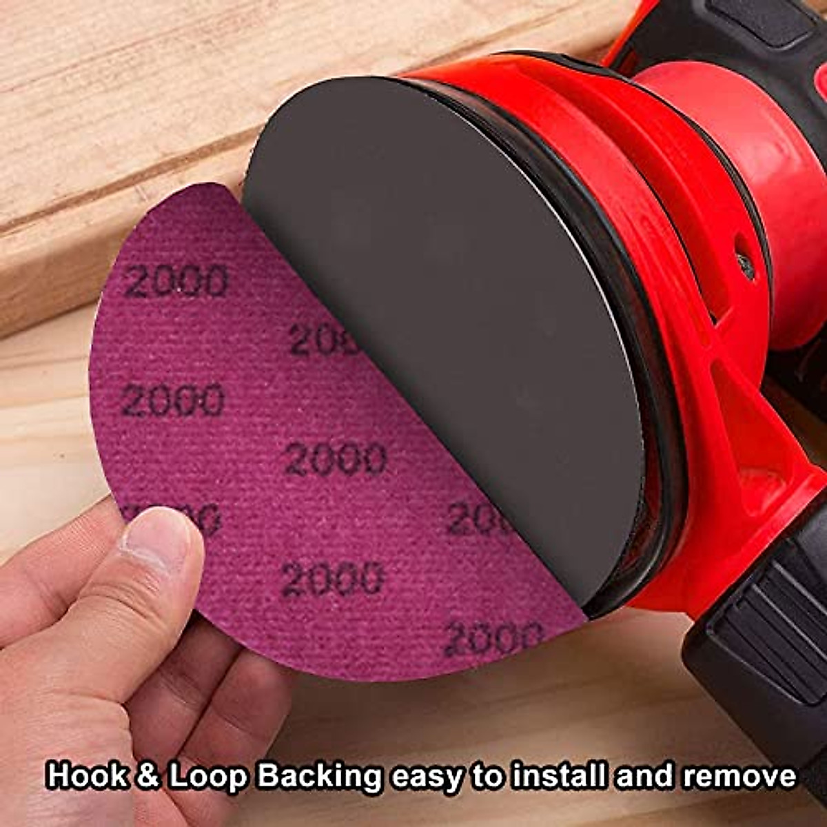 60pcs 5 Inch Sanding Discs Hook & Loop 320 600 800 1200 1500 2000 Grit Orbital Sandpaper with Tack Cloth, Silicon Carbide Round Flocking Sandpaper (NO Holes -60PCS)