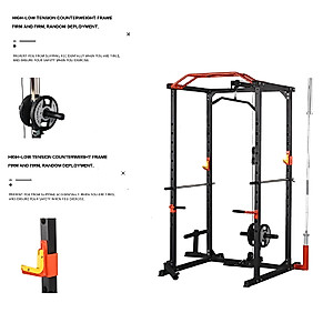 HAUSHECK Power Racks for Home Gym, Adjustable Squat Rαck with Pull Up Bar, J-Hooks, Dip Handles, 1400lbs Multi-Function Powēr Cage with Training Attachment, Orange