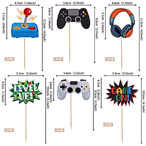 25 PCS Video Game Cupcake Toppers Video Game Happy Birthday Cake Topper Game On Controllers Cupcake Picks GamePad Cake Decorations for Game Theme Baby Shower Kids Birthday Party Supplies