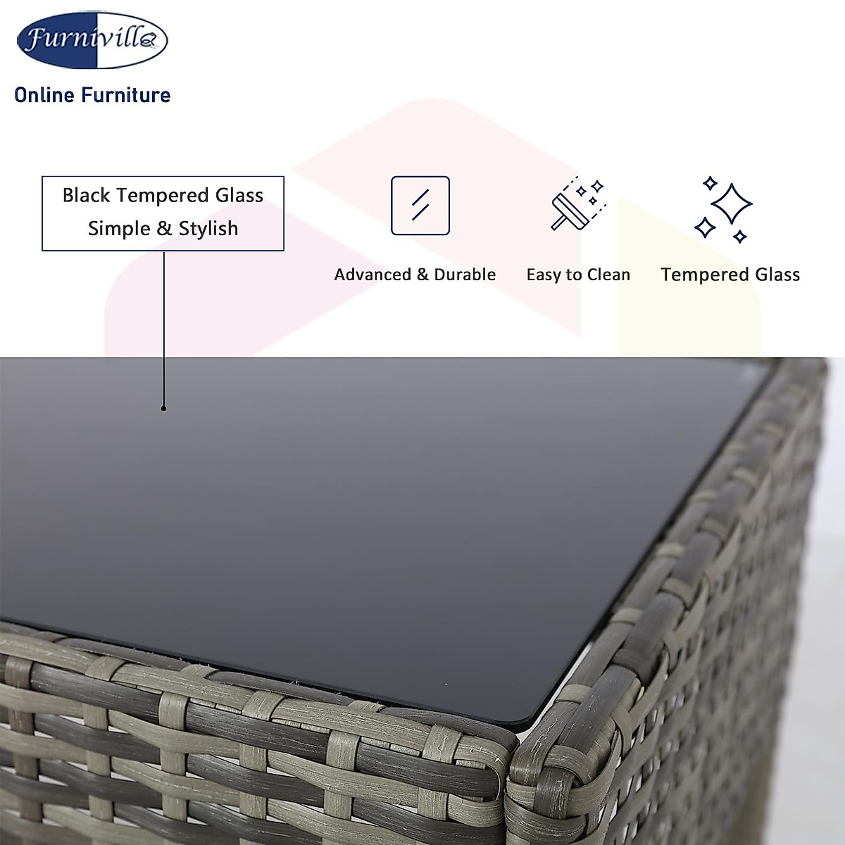 Furnivilla 4 Pieces Patio Furniture Sets Outdoor Furniture PE Wicker Patio Set Patio Conversation Set Balcony Furniture with Cushions and Table for Yard,Pool or Backyard(Grey-Grey)