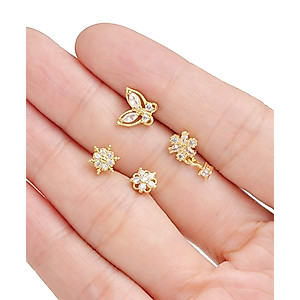 Fxiqini 12Pcs Nose Stud Rings L Shaped Cubic Zirconia Stainless Steel Nose Studs Moon Butterfly Snake Flower Red Heart Star Dangle Nose Piercing Jewelry Nose Stud for Women Men 20G Silver Gold Tone