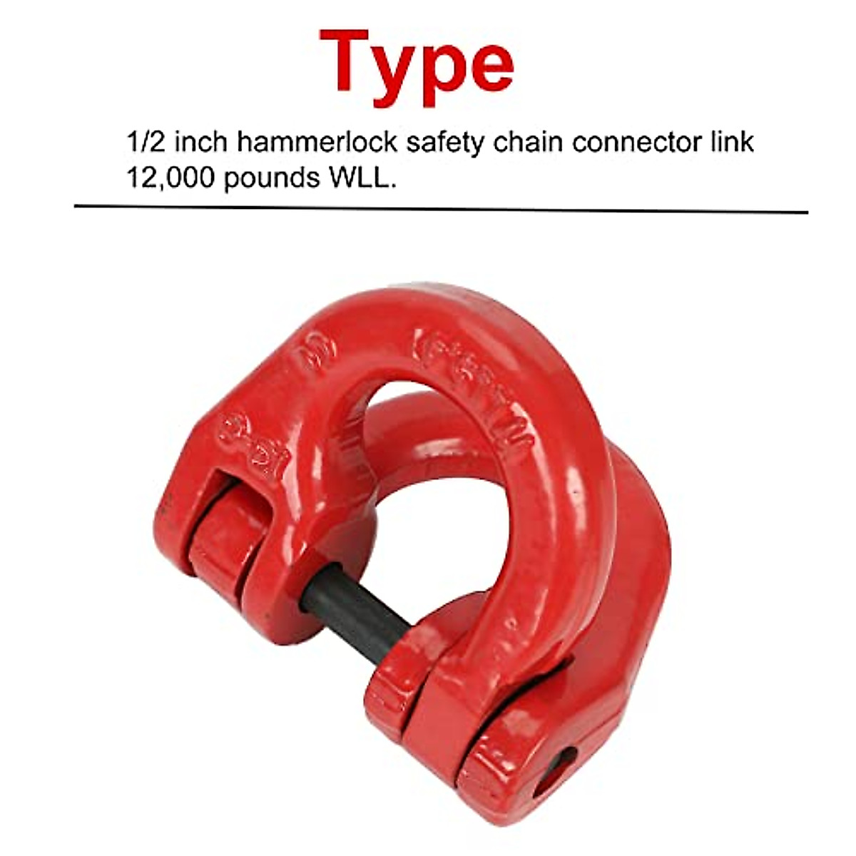 KAFLLA Hammerlock Coupling Link Tow Hitch Safety Chain with G80 1/2 inch Hammer Lock Connector, 12000lbs WLL (Red)
