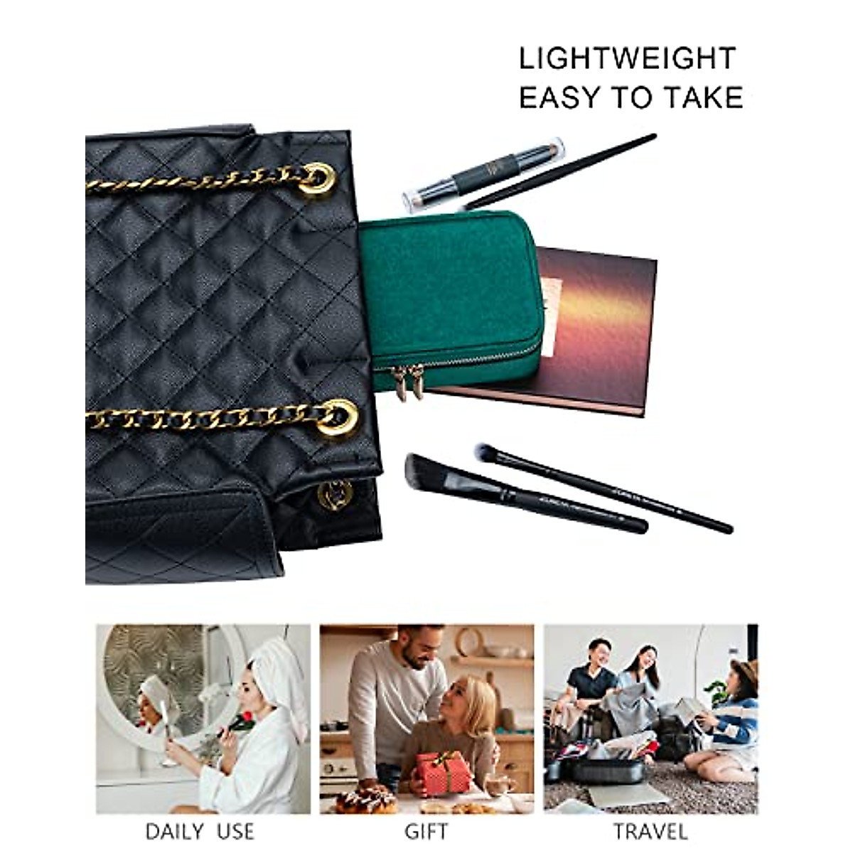 V-LAFUY Jewelry Travel Organizer, Travel Jewelry Case Small Travel Jewelry Box for Women Storage Rings Earrings Necklaces - Emerald Velvet Green