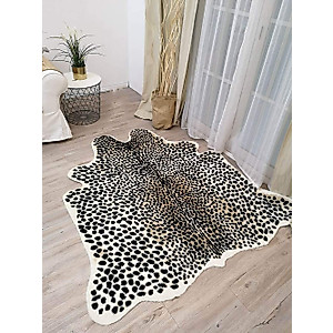 Leopard Area Rug Animals Printed Hide Mats Faux Fur Cowhide Skin Carpet for Home Office, Livingroom, Bedroom, 5.2ft x 6.5ft (160 x 200cm)
