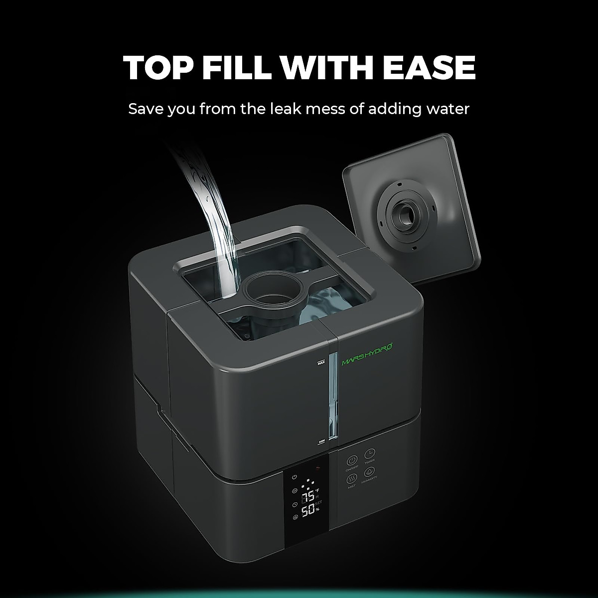 MARS HYDRO Plant Humidifier 5L,with Adjustable Humidity,Timer Function,Ultrasonic Precise and Silent Operation,No-Leak Seal for Grow Tent,Indoor Planting,Greenhouse,Bedroom