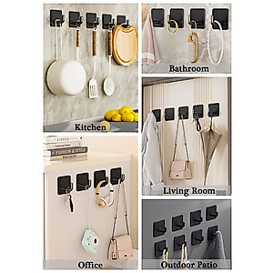 EDMILE Adhesive Hooks for Hanging, EDMILE Wall Hooks Self Adhesive Key Hat Coat Hooks, Stick on Bathroom Towel Hooks, Utility No Drill Hooks for Shower Kitchen Door Outdoor Home 8 Pack, Black