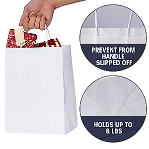 Cihooz White Gift bags 50Pcs White Paper Bags With Handles Bulk 8X4.75X10.5 Paper Bags for Business,Shopping,Retail,Party Favor,Wedding,Thank You Gift Bags Bulk