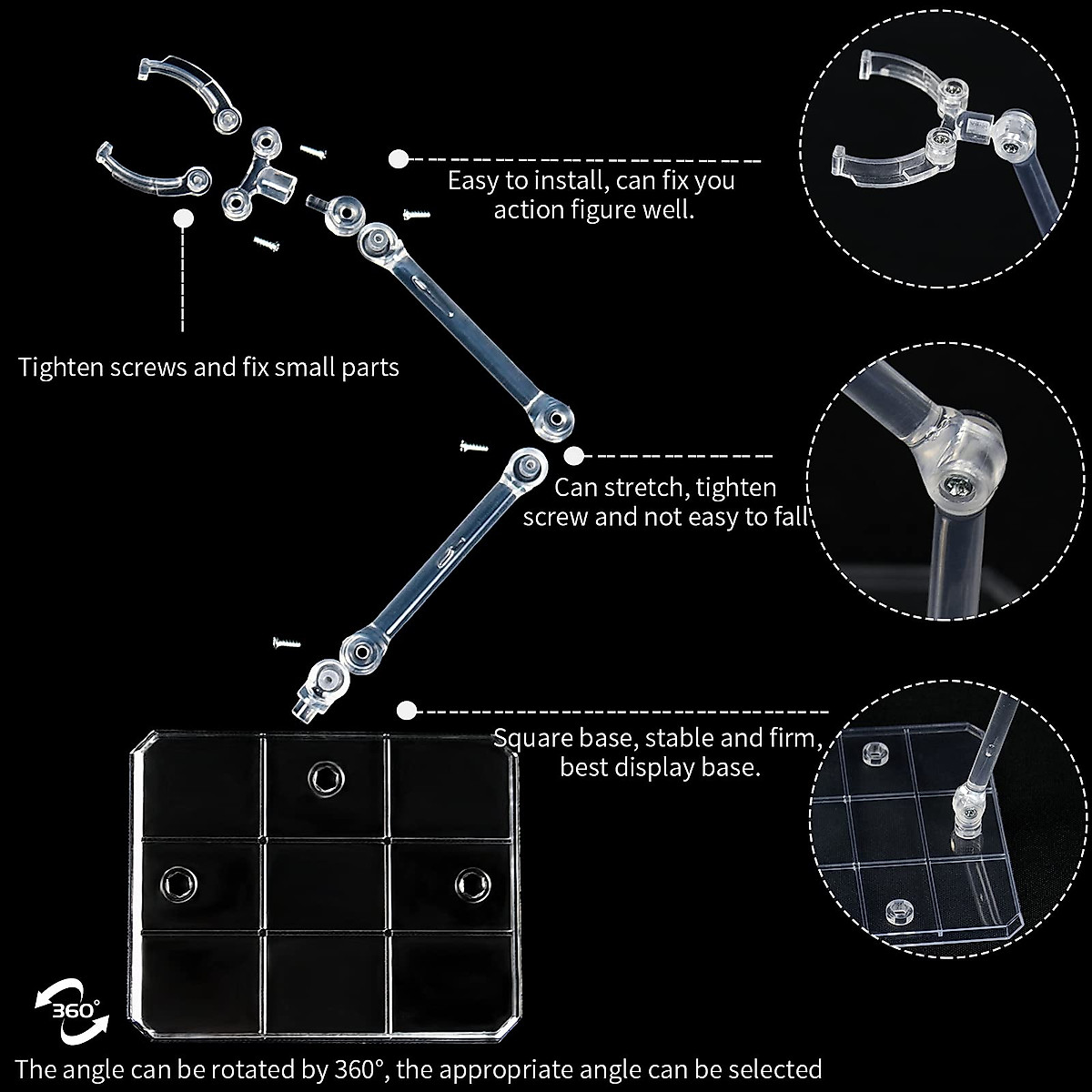 Linhoo Action Figure Stand, 5pcs Action Figure Display Compatible with HG RG SD SHF Gundam Stand 1/144 with Screwdriver