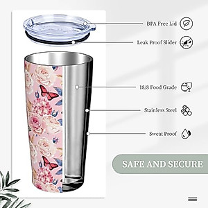 Yaxongx 20oz Tumbler Roses Design Double Wall Vacuum Insulated Coffee Mug with Lid and Metal Straw Brush Reusable Stainless Steel Water Bottle Travel Cup Gifts for Car Ice Drinks Hot Beverage