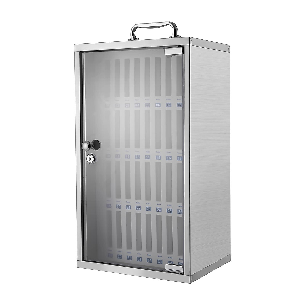 BANLICALI Phone Locker, 36-Slot Stainless Steel Cell Phone Locker Box, Desktop & Wall-Mounted Cell Phones Storage Cabinet with Door Locks and Handle for Classroom Office Employees Silver